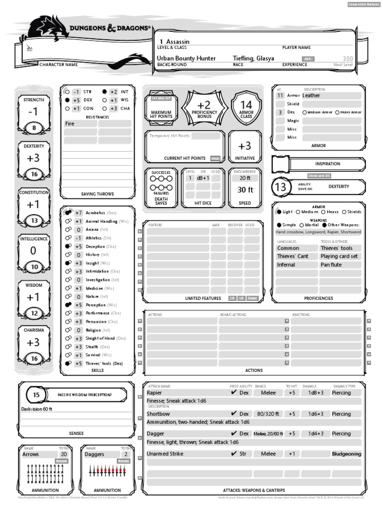 MPMBs Character Record Sheet v13.1.4 Printer Friendly | PDF | Role Playing Games | D20 System