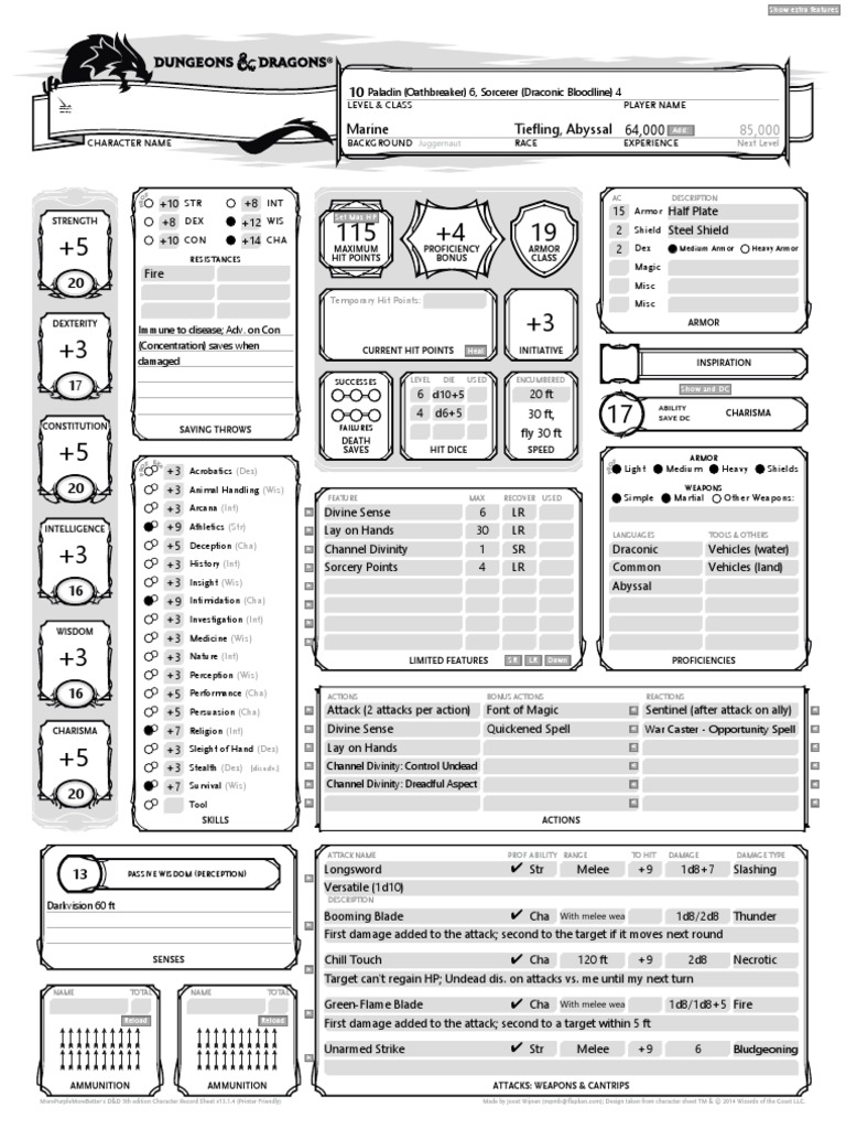 MPMB's Character Record Sheet (v13.1.4) (Printer Friendly) - BLANK ...