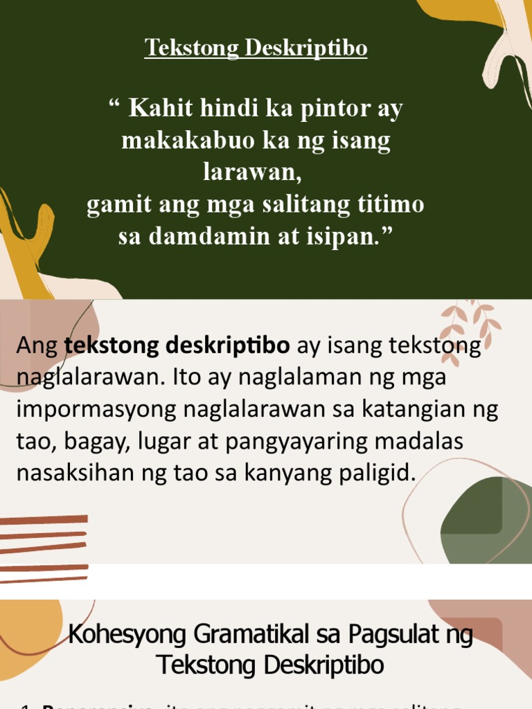 Filipino 7 Matatag Week 5 Quarter 1 Tekstong Deskriptibo Makulay