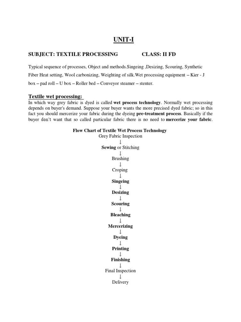 Textile wet processing UNIT -1 | PDF | Textiles | Dyeing
