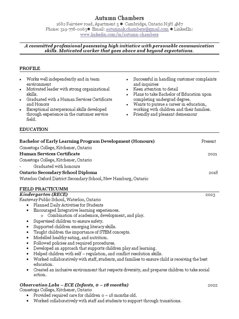 Resume 2022 - Autumn Chambers | PDF | Bachelor's Degree