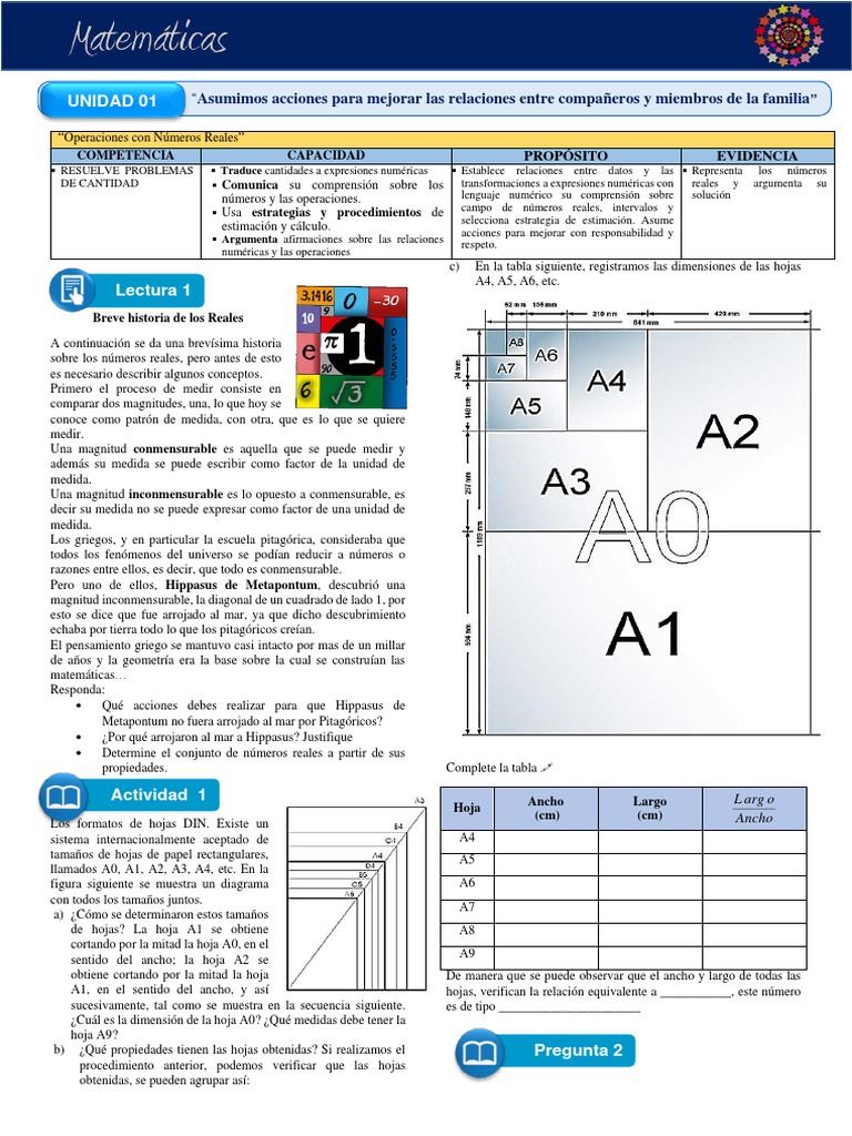 Ficha Math 01 Reales | PDF | Número Real | Matemáticas