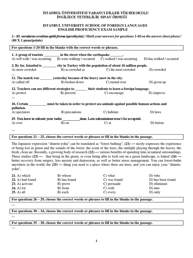 Ingilizce Yeterlilik Sinav Ornegi (English Proficiency Exam Sample ... Ingilizce Yeterlilik Sinav Ornegi (English Proficiency Exam Sample ...