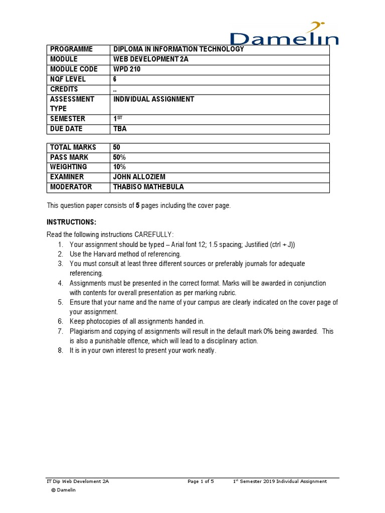 Web Development 2A Individual Assignment | Download Free PDF | Html | World Wide Web