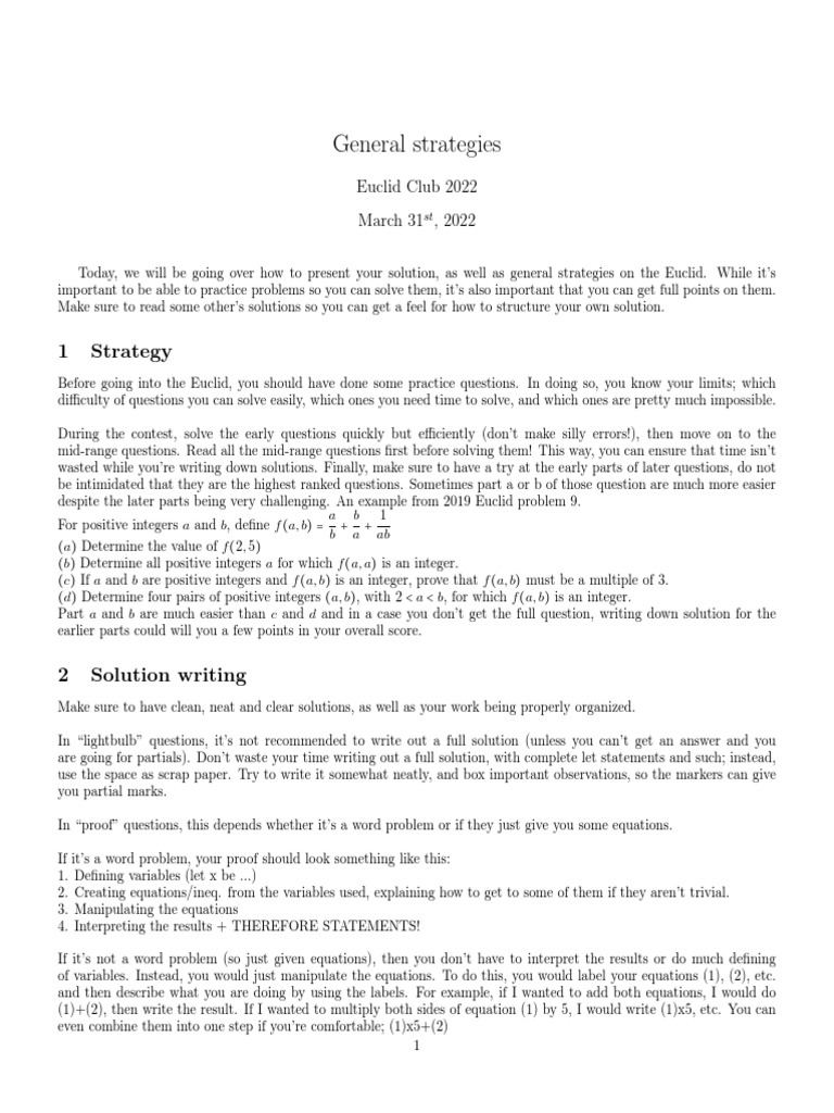 Strategies for Success on the Euclid Math Contest: Focus on Efficient ...