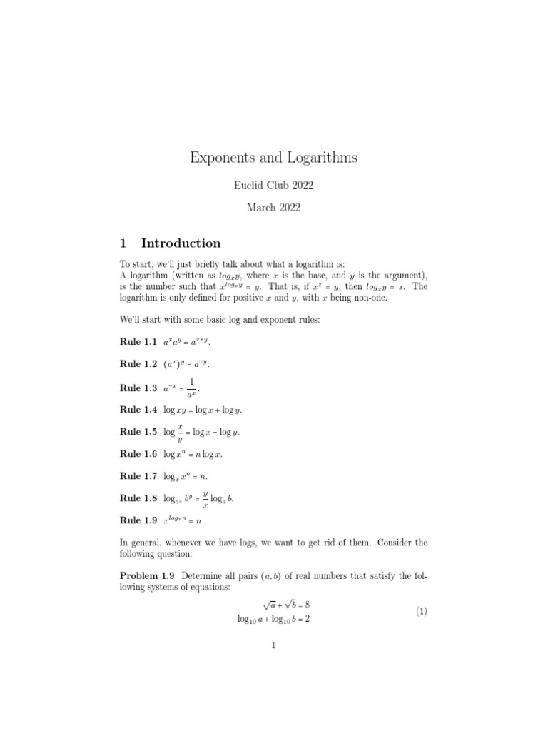 Exponents_and_Logarithms_EC_Handout_02 | PDF | Logarithm | Equations