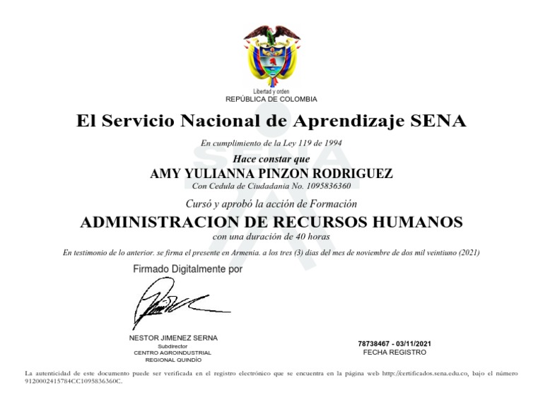 Certificado de Recursos Humanos | PDF