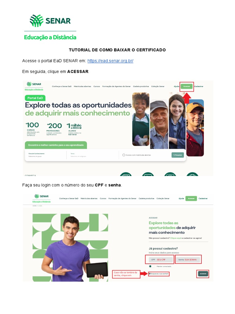Acesse O Portal Ead Senar Em: em Seguida, Clique em Acessar: Tutorial de Como Baixar O ...