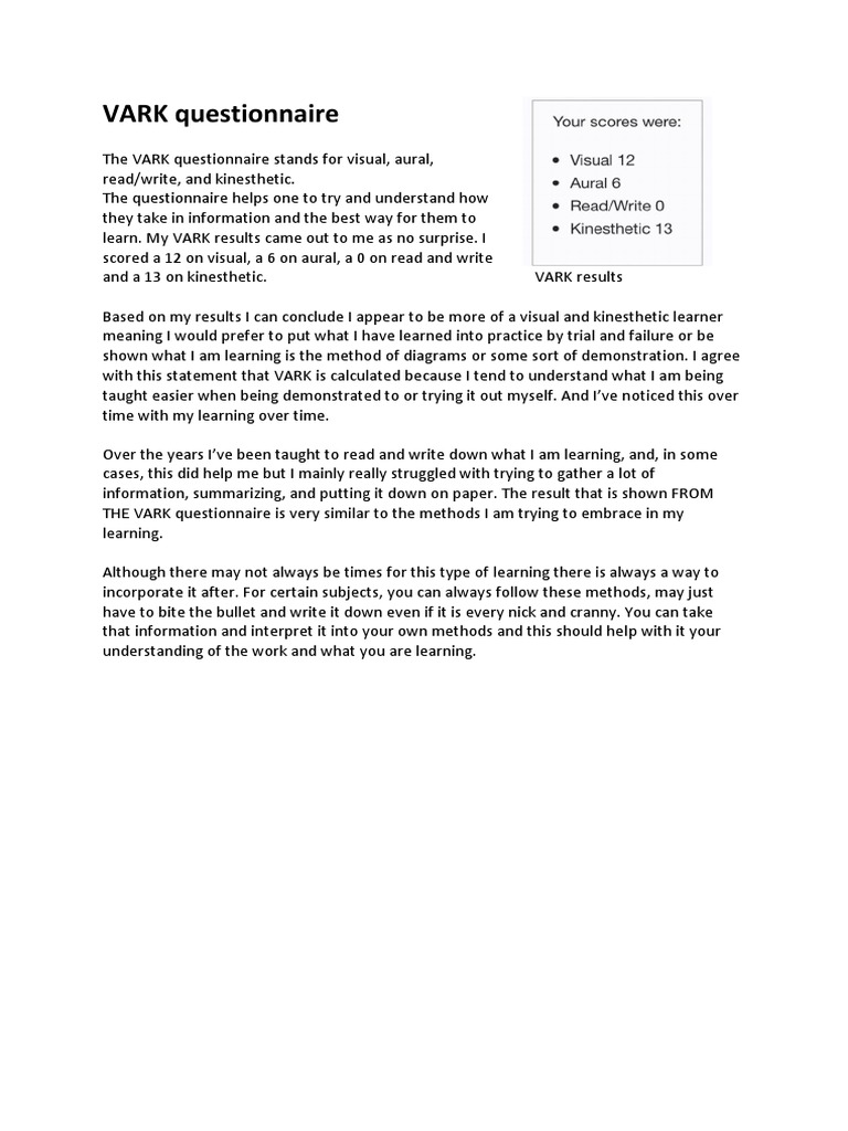 VARK Questionnaire | PDF VARK Questionnaire | PDF