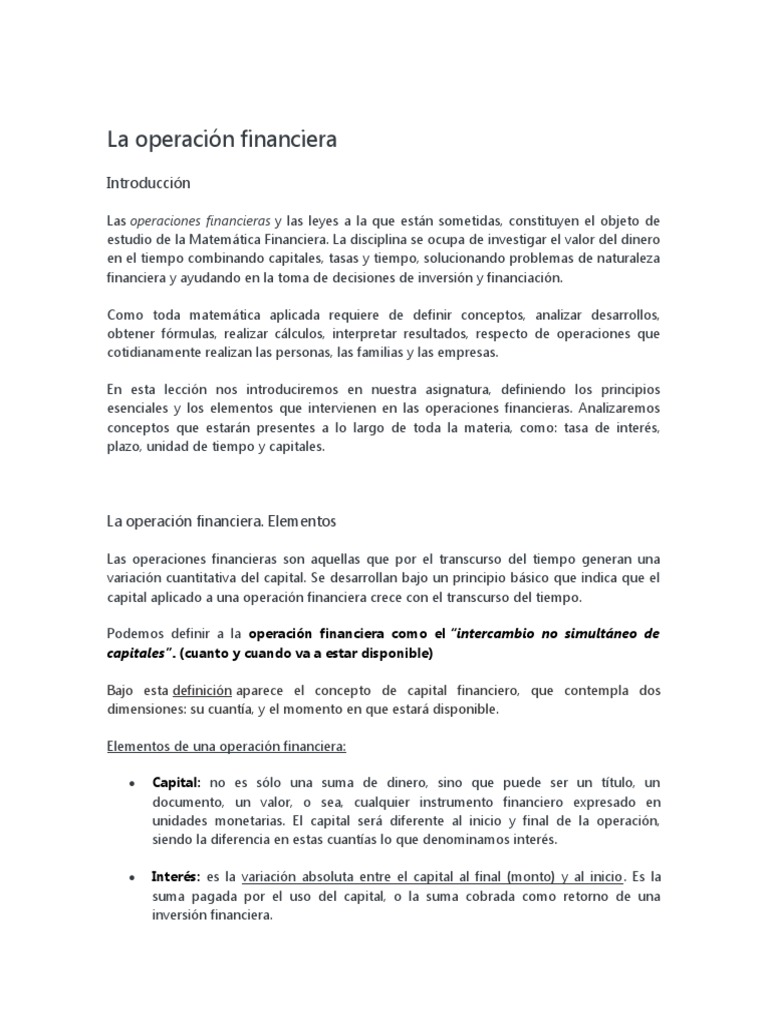 La operación financiera | PDF | Capital (economía) | Interés