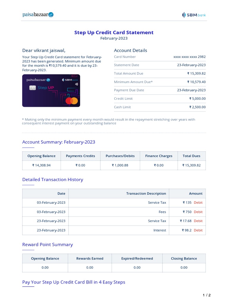 Step Up Credit Card Statement - Feb 2023 | PDF | Credit Card | Debit Card