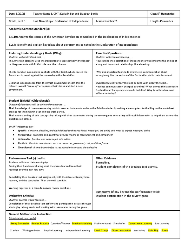 Zionsville 5th Grade Lesson 2 | PDF | Communication | Behavior Modification