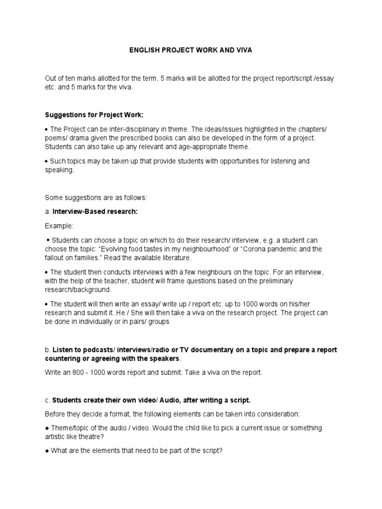 Class 12 English Project Guidelines | PDF | Essays | Linguistics