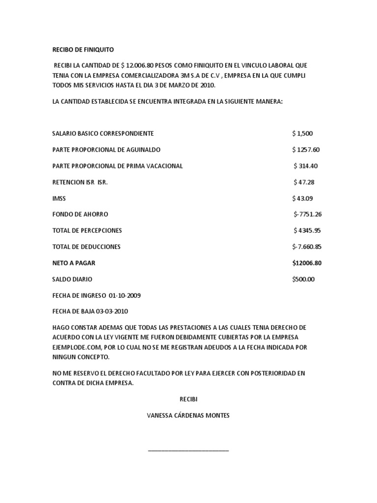 Recibo De Finiquito Pdf