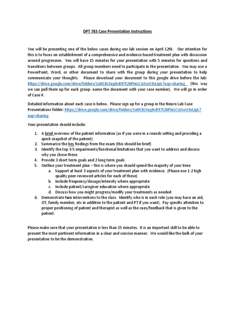 Neuro Lab Case Presentation Instructions | PDF | Traumatic Brain Injury | Anatomical Terms Of Motion