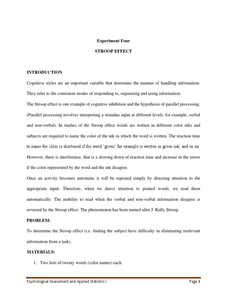 Stroop Effect Experiment Analysis | PDF | Cognitive Science | Cognition