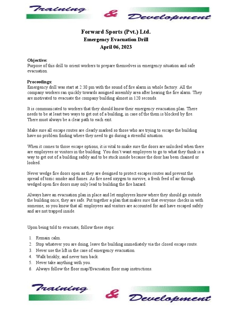 Drill Report | PDF | Emergency Evacuation | Safety
