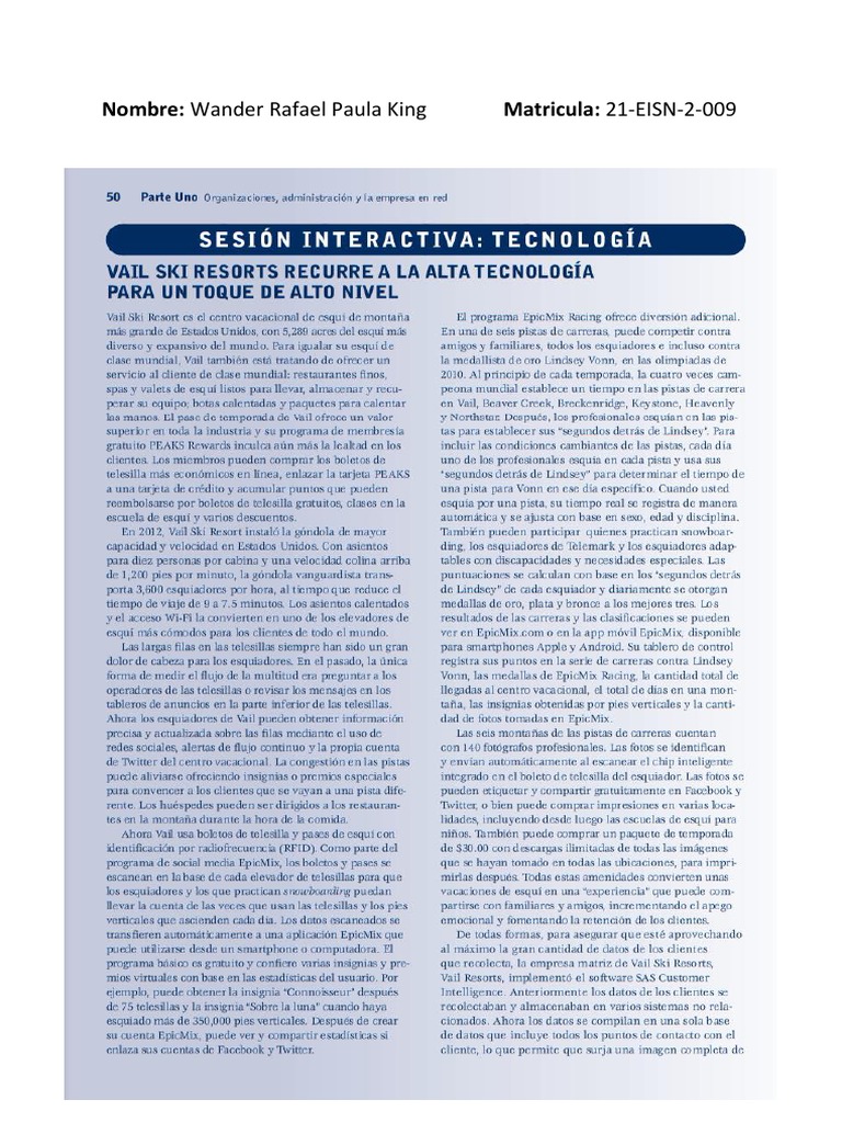 Sistemas de Inteligencia en Vail Ski Resort | PDF | Software de la ...