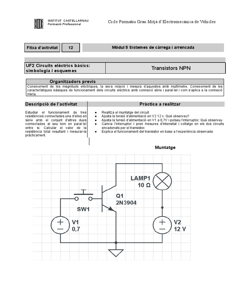 PRACTICA 3 Transitor NPN (1) Diego Luque I Kilian Ortiz | PDF