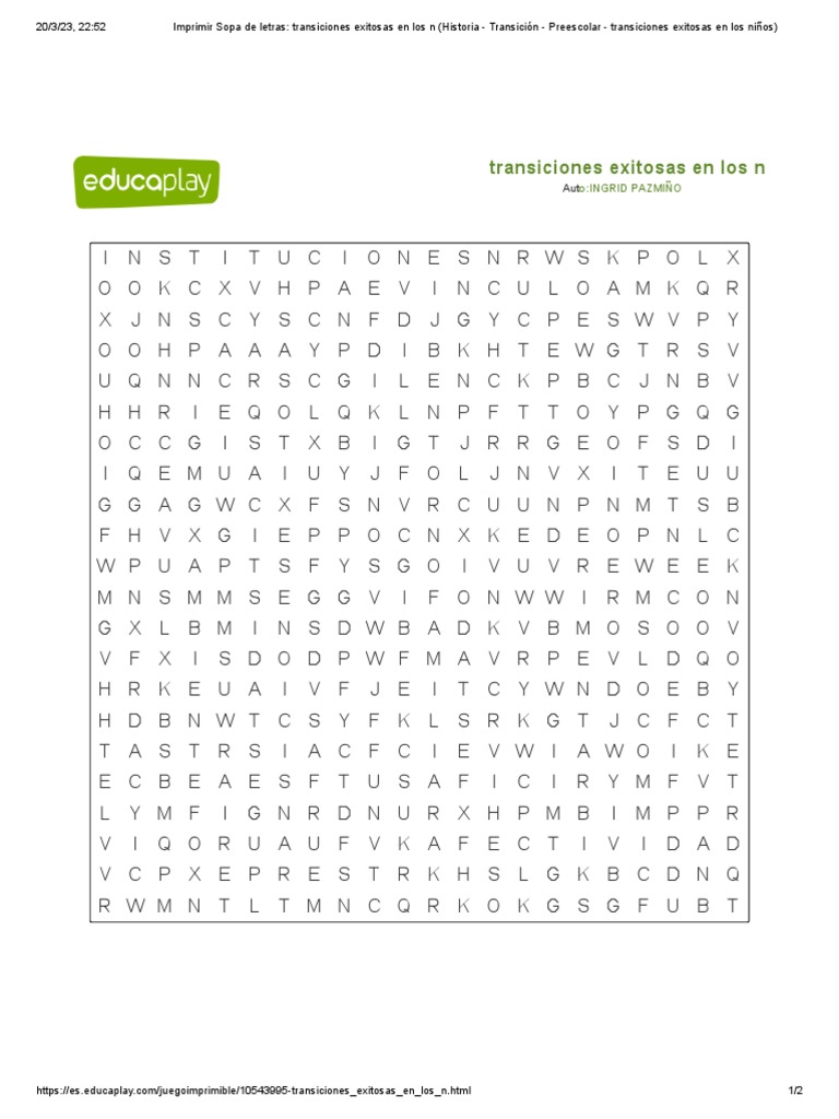 12imprimir Sopa de Letras - Transiciones Exitosas en Los N (Historia ...