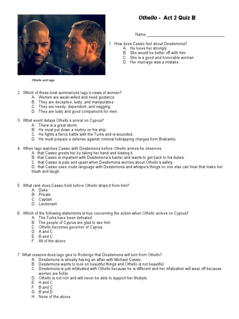 Act 2 Quiz B | Download Free PDF | Iago | Othello