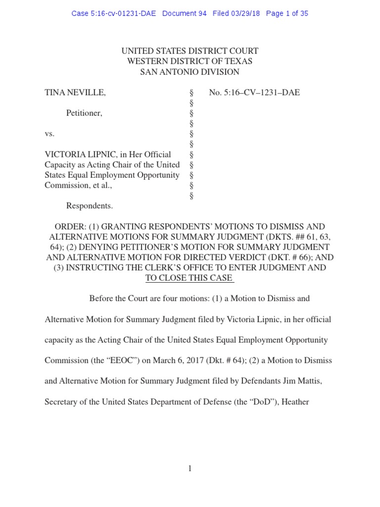 Court Dismisses Neville vs. EEOC Case | PDF | Federal Rules Of Civil ...