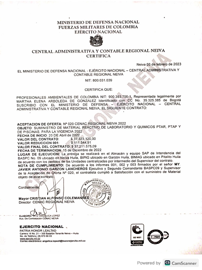 Cenac Neiva. Quimicos | PDF