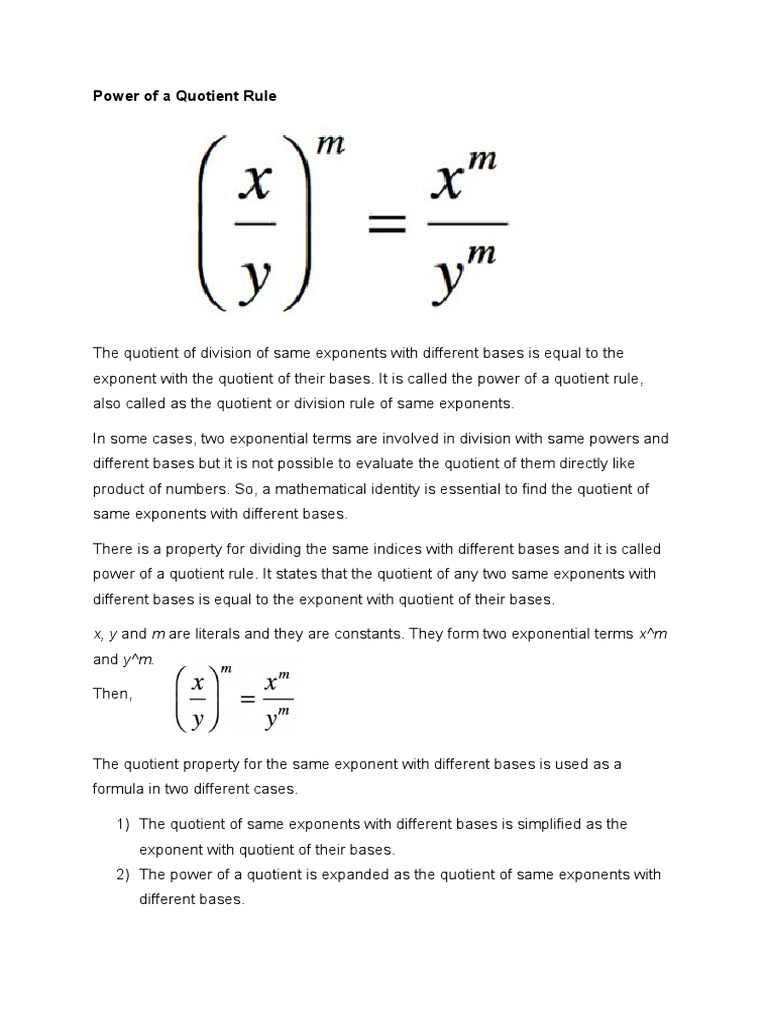 Power of A Qoutient | PDF | Exponentiation | Multiplication