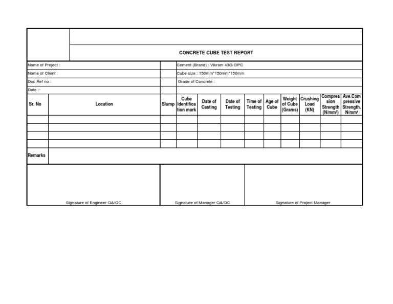 Concrete Cube Test Report Format