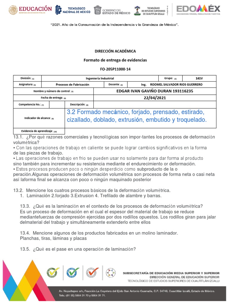 Procesos de Formado Mecánico en Metalurgia | PDF | Extrusión | Forjar