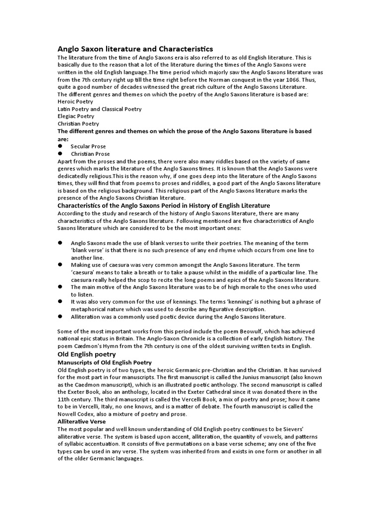 Characteristics of Anglo-Saxon Literature | PDF | English Literature ...