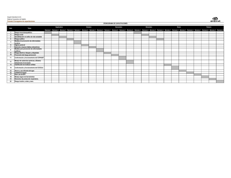 Ejemplo Cronograma De Capacitaciones