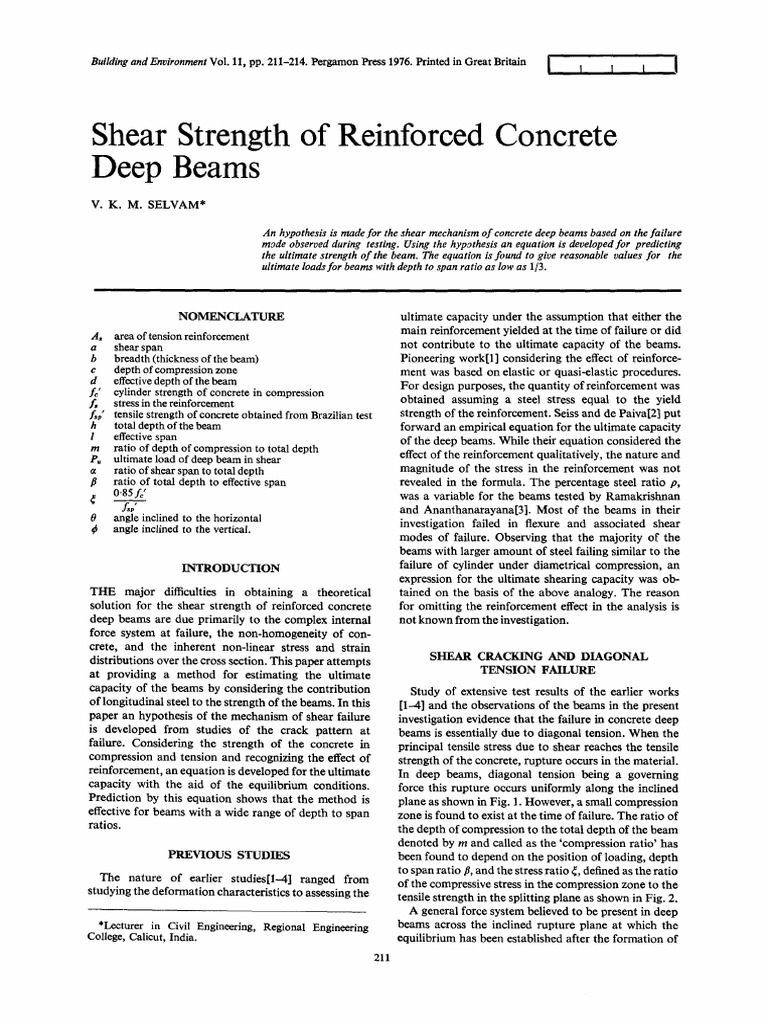 Shear Strength of Reinforced Concrete Deep Beams | PDF | Strength Of ...