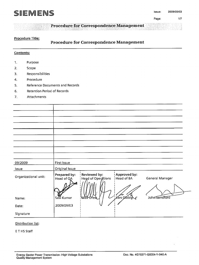 Procedure For Correspondence Management 4G79371-Q0004-Y040A | PDF