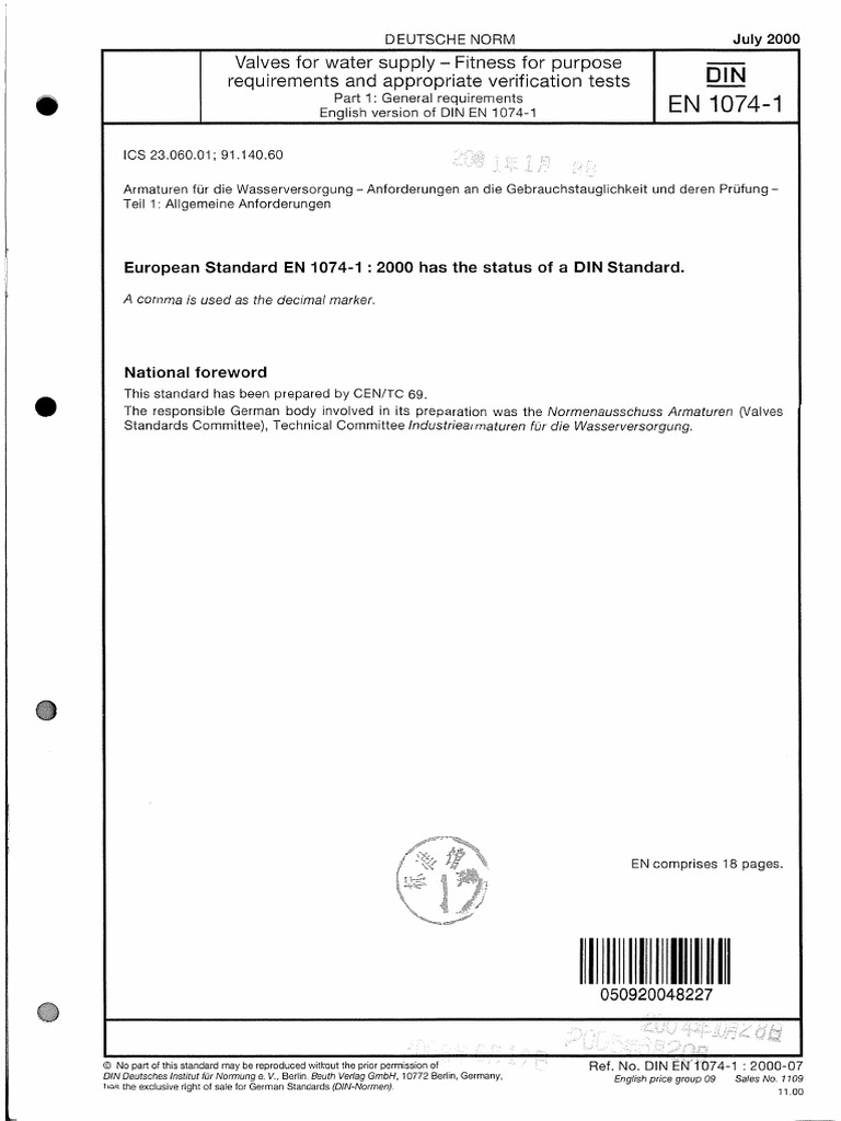 Din en 1074-1-2000 | PDF | Valve | Leak