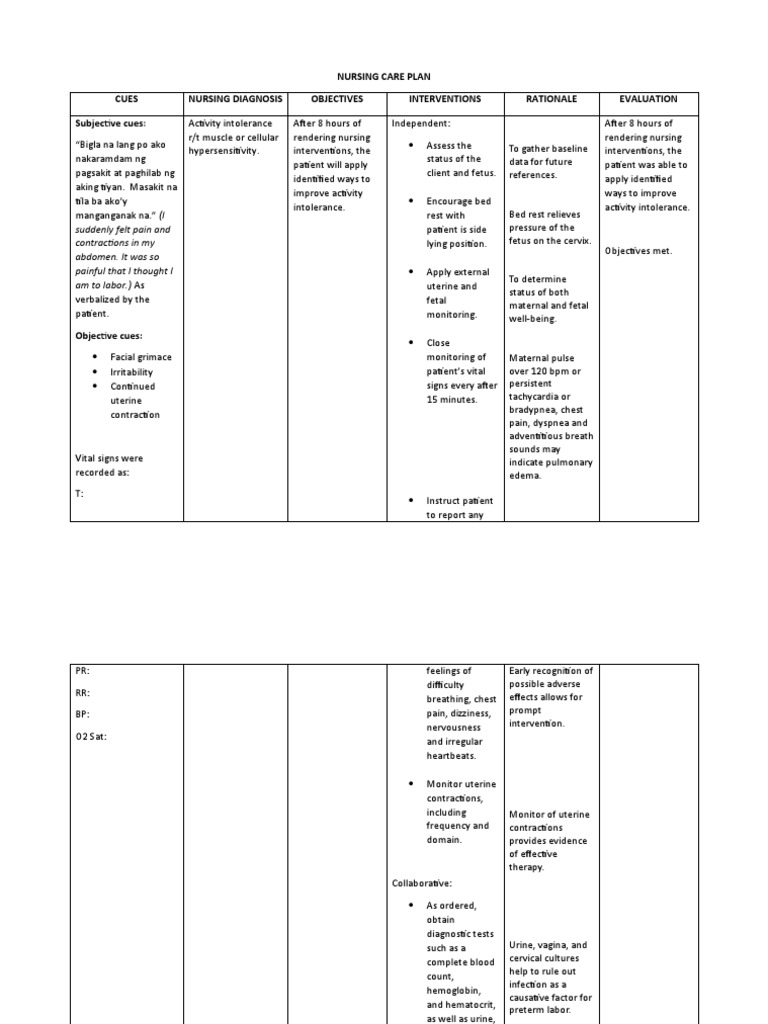 Sultan - NCP 1 (Preterm Labor) | PDF | Childbirth | Fetus