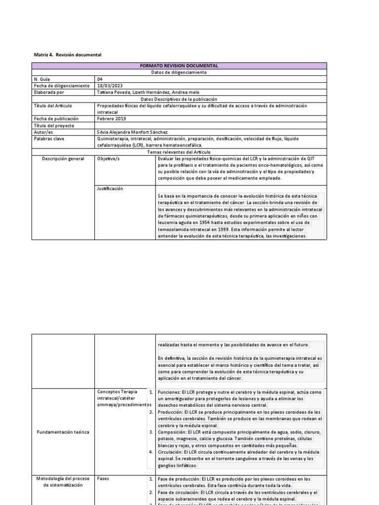 MATRIZ REVISION DOCUMENTAL-2 (Guia 04) | PDF | Fluido cerebroespinal ...