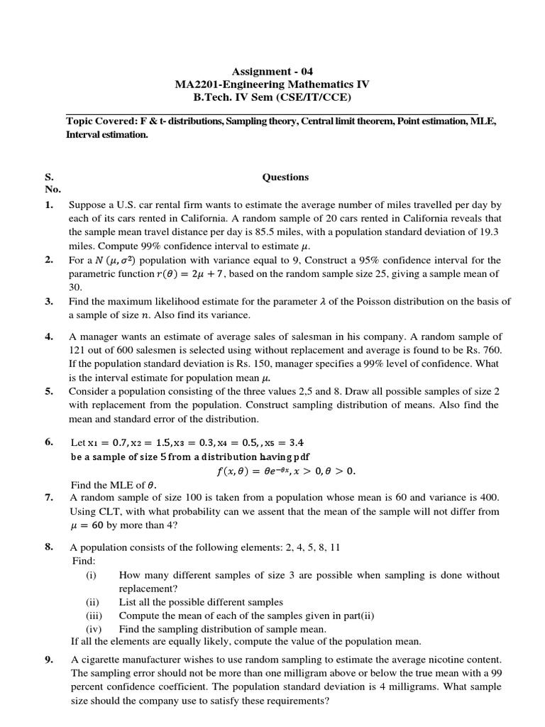 Final Assignment - 4 - MA2201 | PDF | Confidence Interval | Estimator