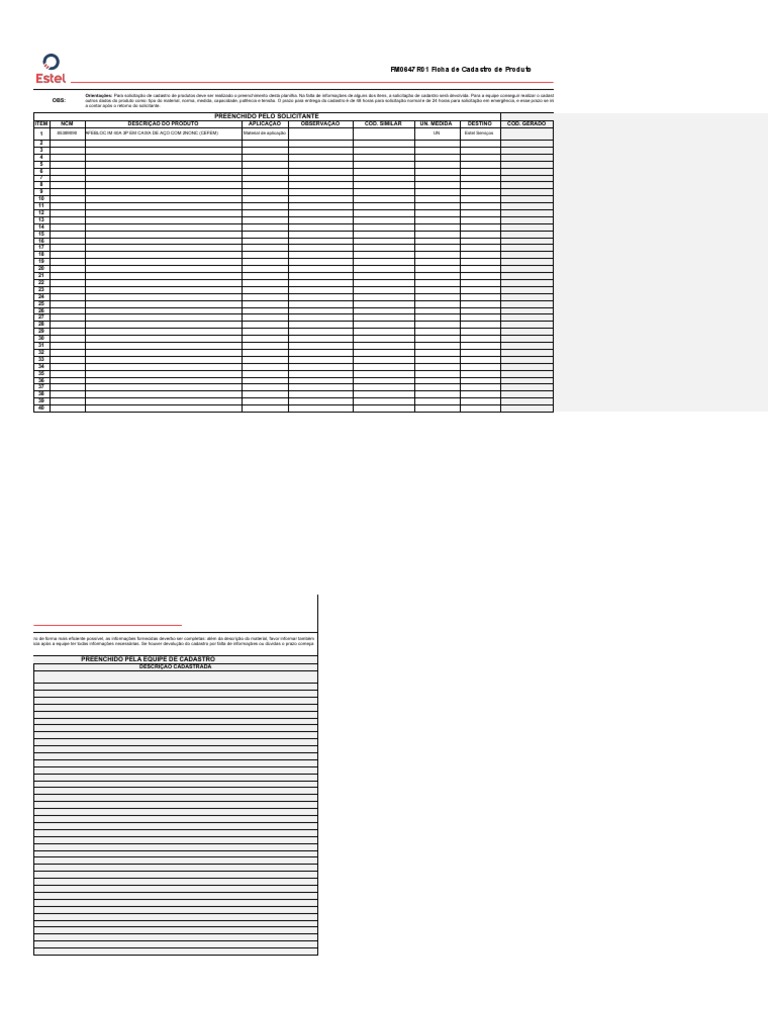 FM0647R01 Ficha de Cadastro de Produto (2) (003) Amostrador | PDF | Volume | Unidades de medida