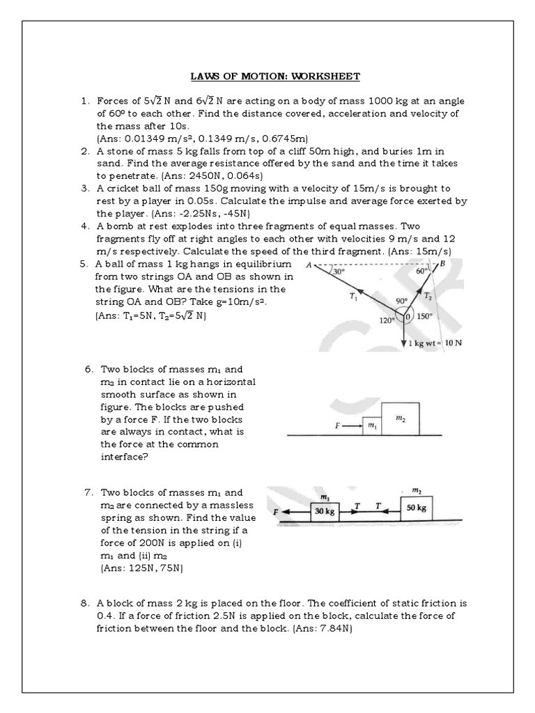 Worksheet Laws of Motion | PDF
