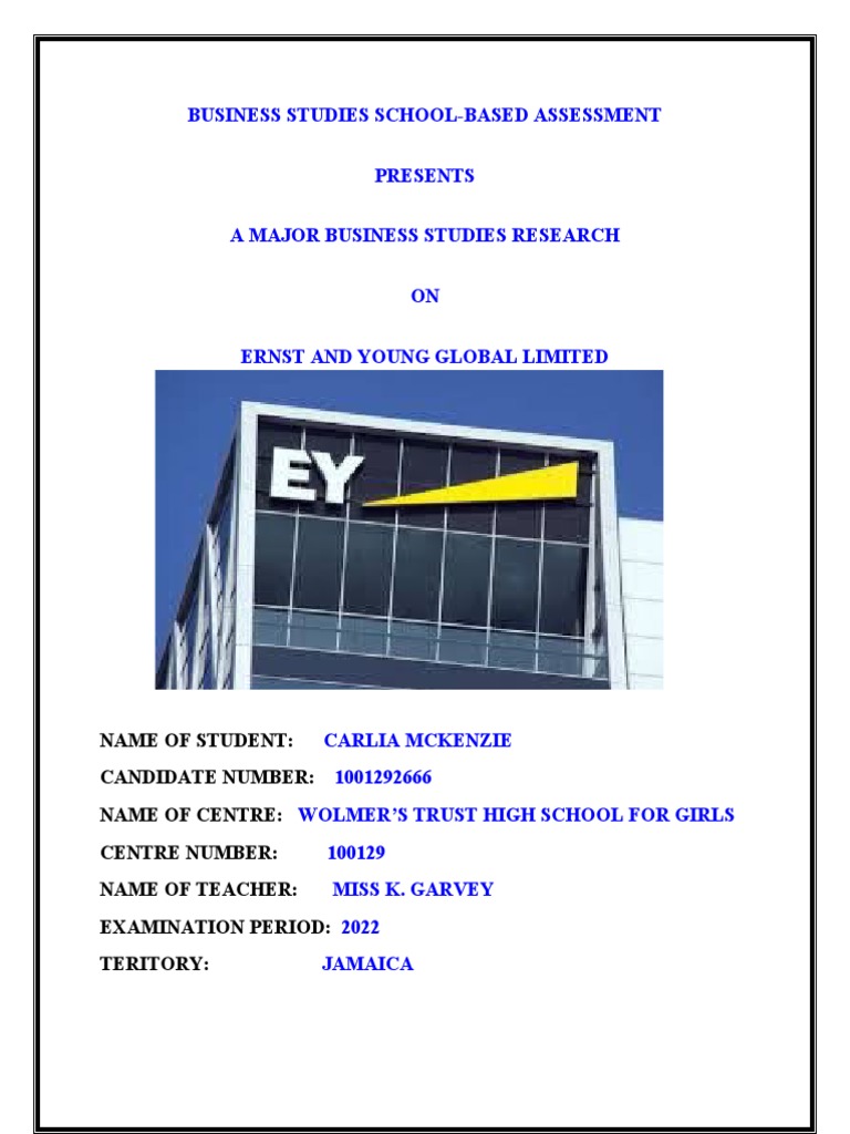 Business Studies School-Based Assessment Presents A Major Business ...