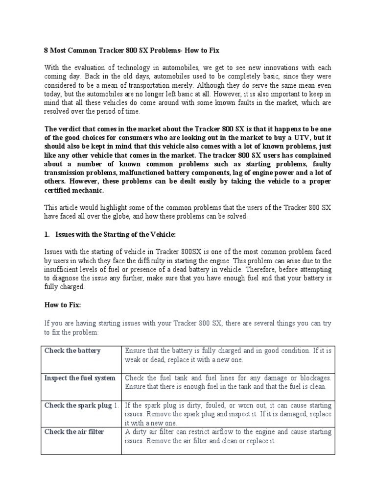 8 Most Common Problems With Tracker 800 SX | PDF | Physical Sciences ...