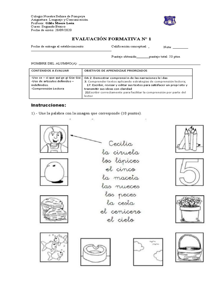 Evaluacion 1 Lenguaje 2° Basico | PDF