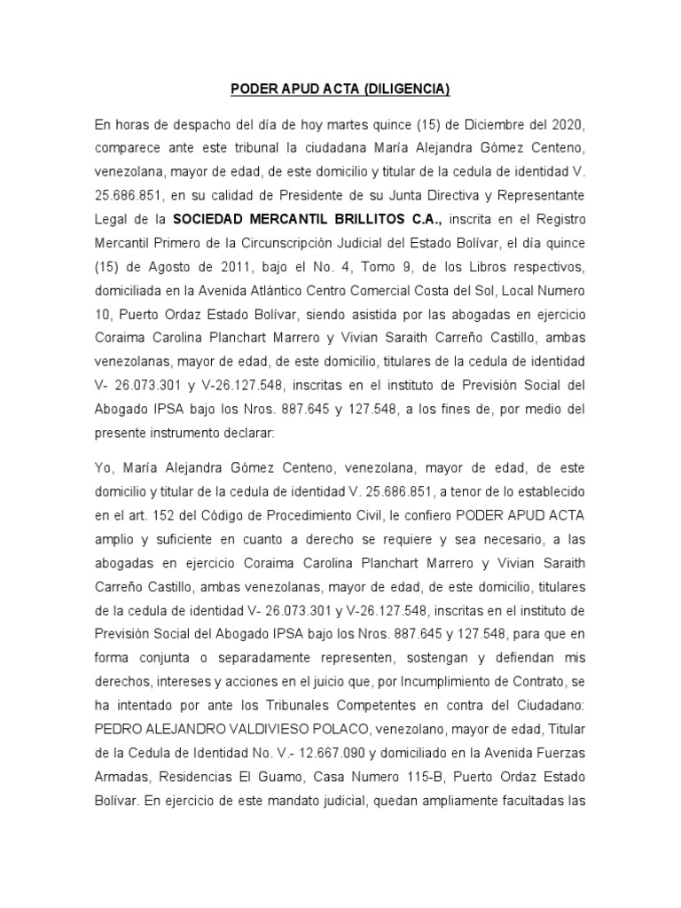 Poder Apud Acta (Diligencia) | PDF | Bancos | Judicaturas