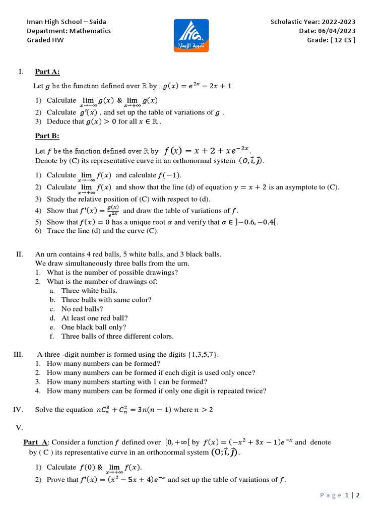 Grade 12 ES Graded HW | PDF | Mathematical Analysis | Mathematics Grade 12 ES Graded HW | PDF | Mathematical Analysis | Mathematics