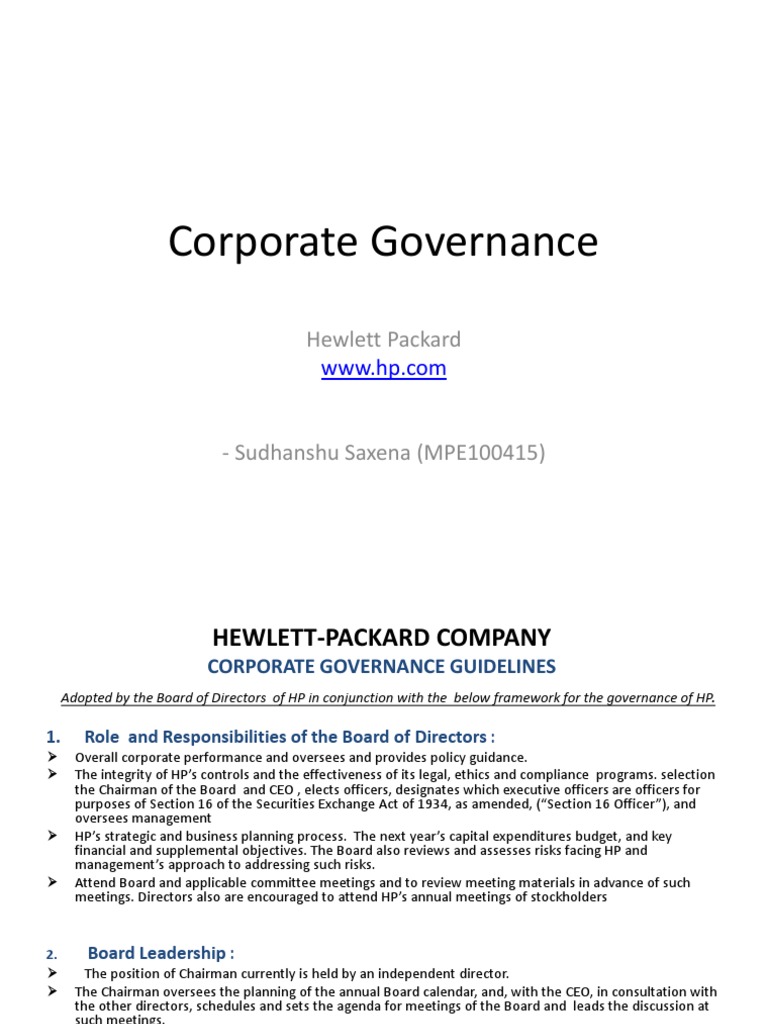 HP Corporate Governance | Download Free PDF | Hewlett Packard | Board ...