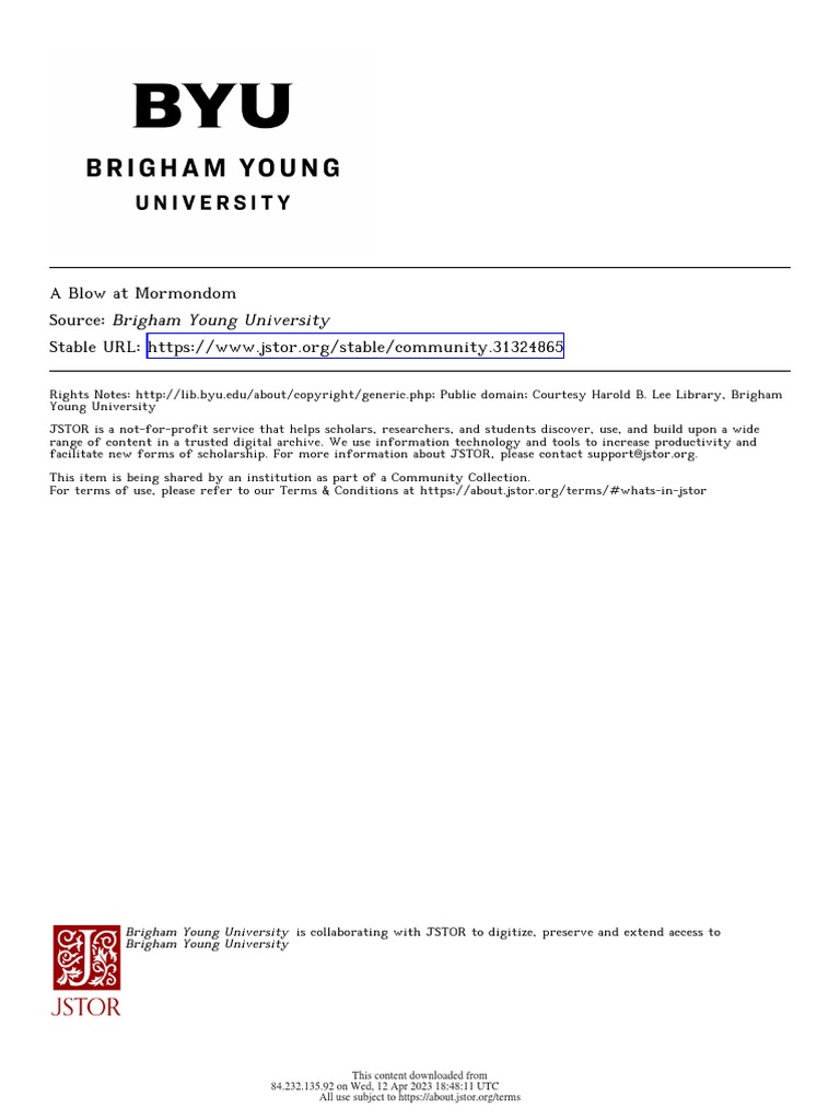BYU Archives Document on Mormon Church and Utah Governor Veto | PDF ...