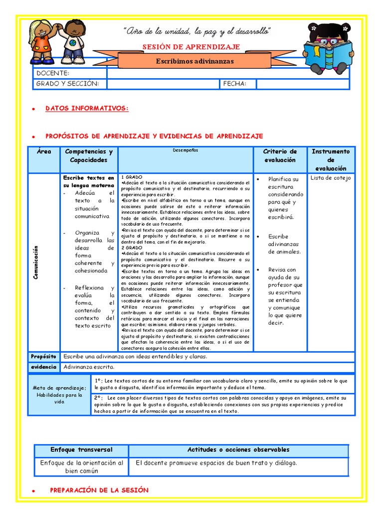 Sesión de Aprendizaje: Escribimos Adivinanzas | PDF | Evaluación | Aprendizaje