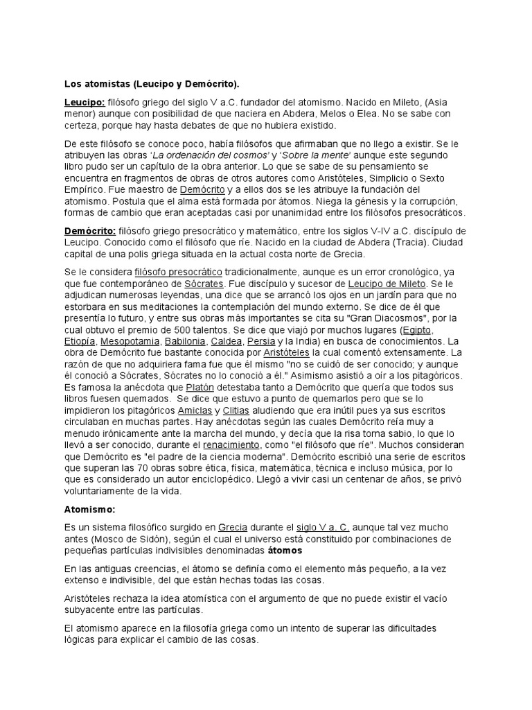 Los Atomistas | PDF | Teorías filosóficas | Metafilosofía