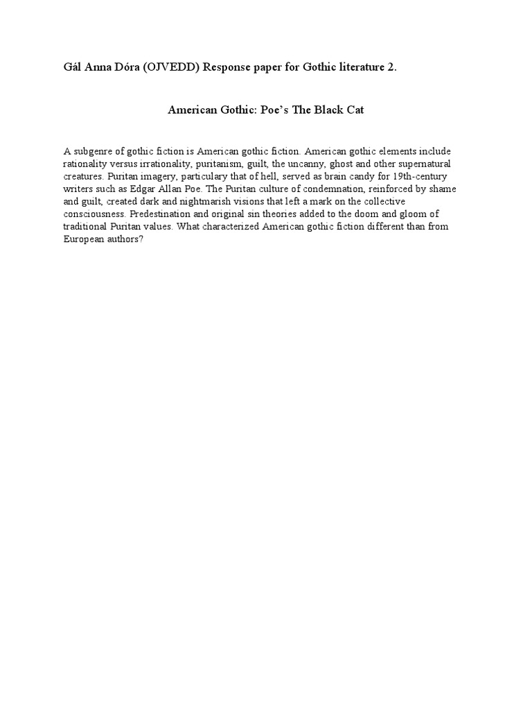 Gál Anna Dóra (OJVEDD) Response Paper For Gothic Literature 2. American ...